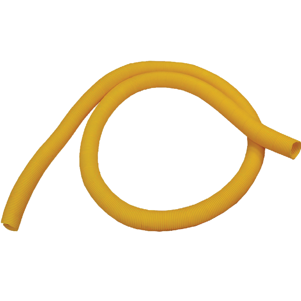 Corrugated pipe for cable descent, with a cut, yellow