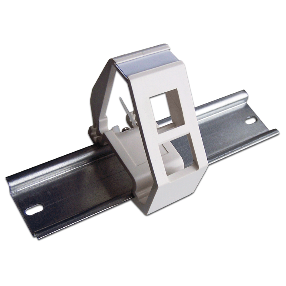 DIN-rail mounting frame for Keystone module installation, white