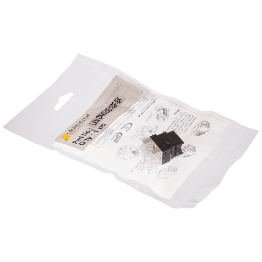 Keystone module, RJ45, category 5E, UTP, 180 degrees, with built-in shutter