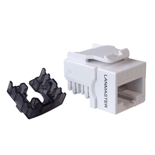 Keystone module, RJ45, category 5E, UTP, with shutter, 90 degrees, white