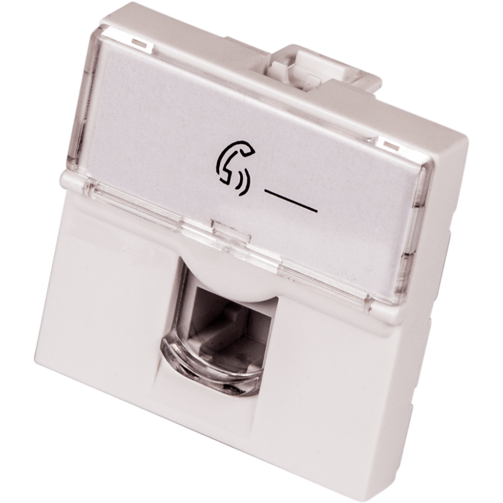 45x45 Mosaic insert, RJ-11, with shutter and enlarged label window, white