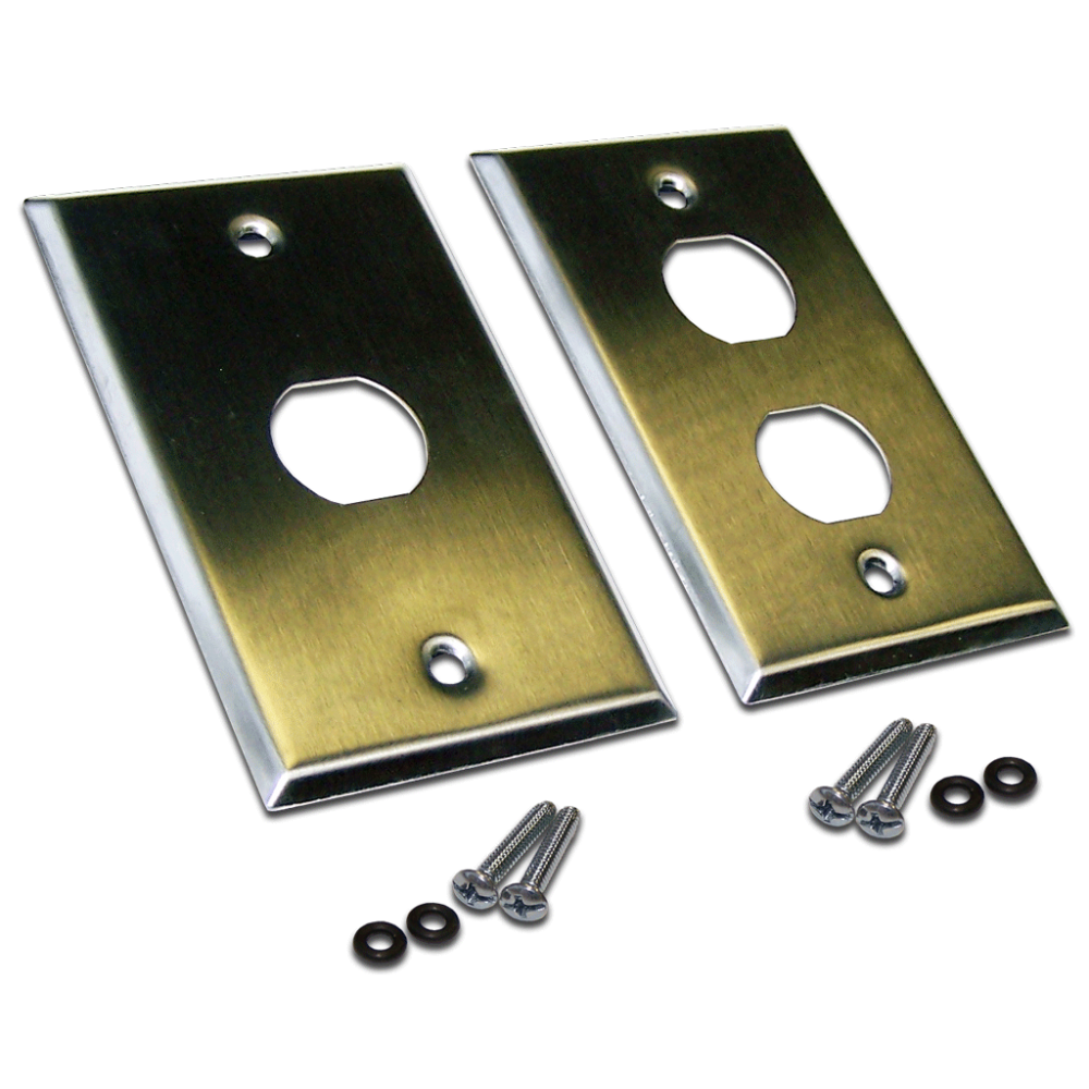 Flash mounting socket faceplate, 1 or 2 sockets, stainless steel
