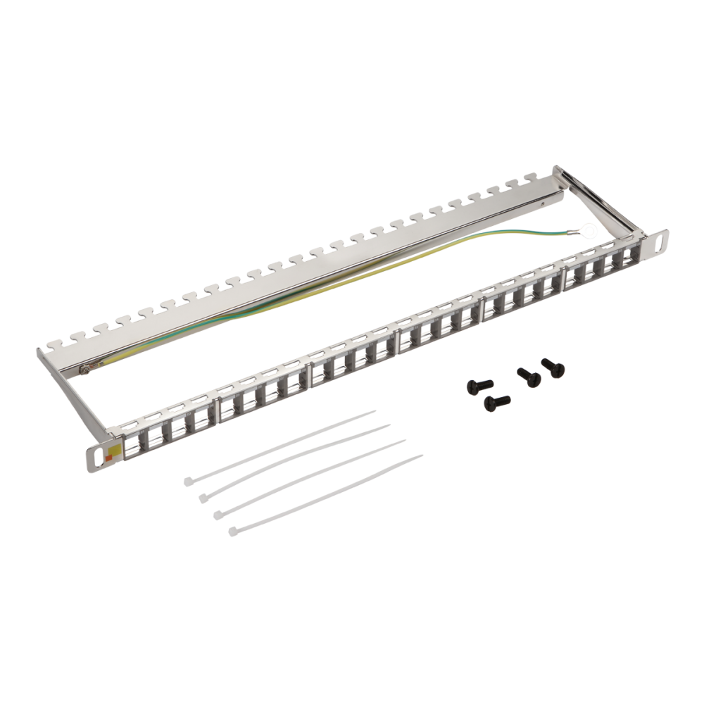 19" high density modular patch panel, shielded, 24 port, 0.5U