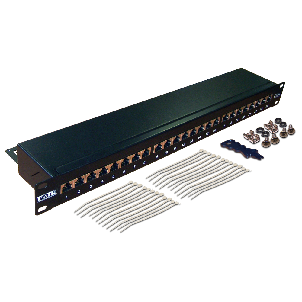 TWT Patch panel, 24 port, STP, cat. 5E, 1U
