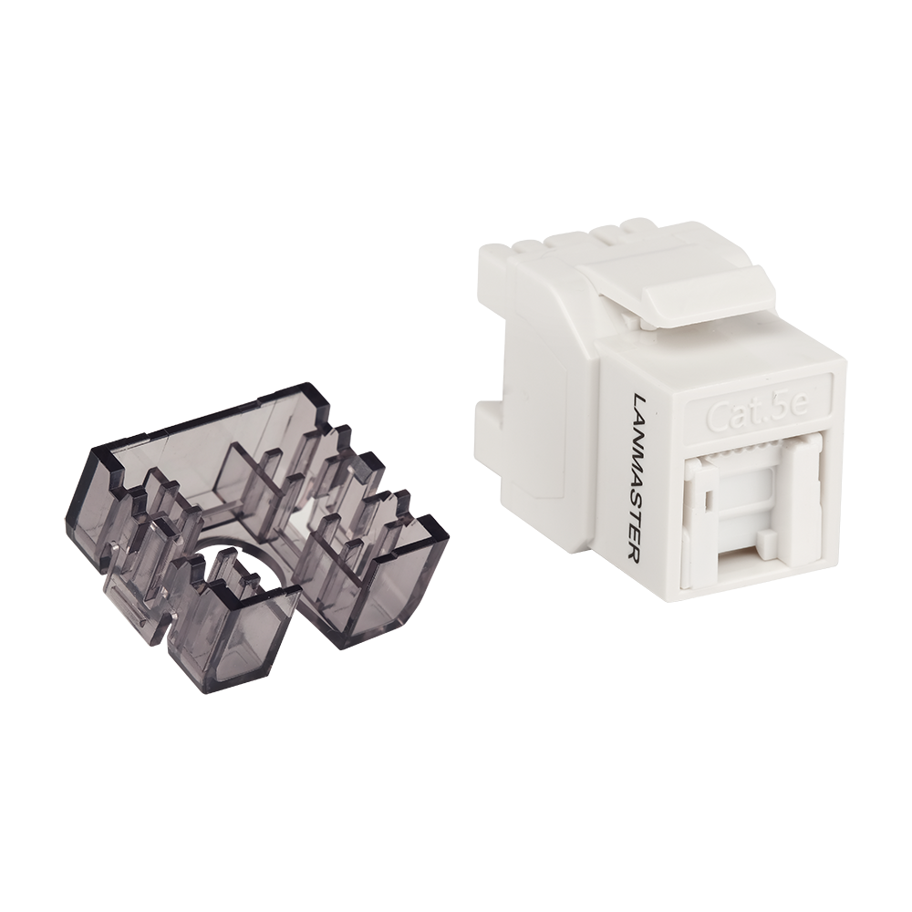 Keystone module, RJ45, category 5E, UTP, 180 degrees, with built-in shutter