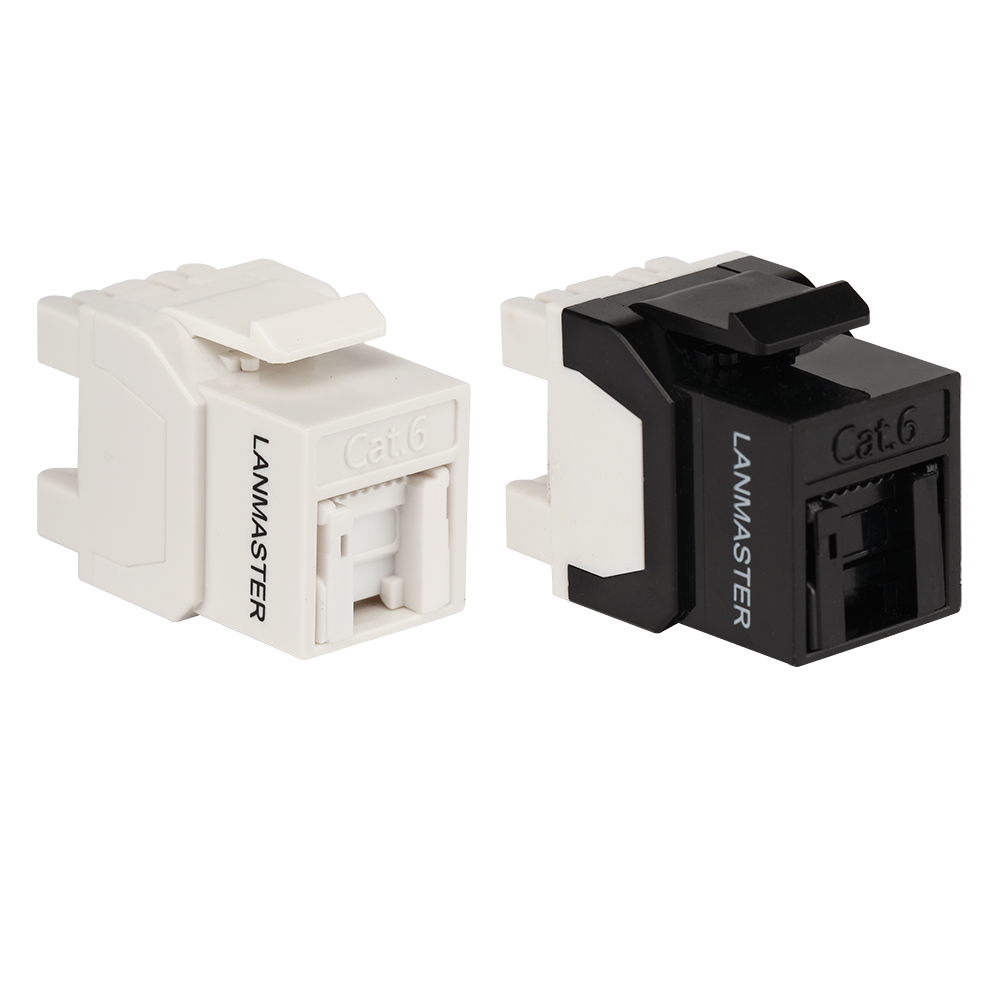 Keystone module, RJ45, category 5E, UTP, 180 degrees, with built-in shutter