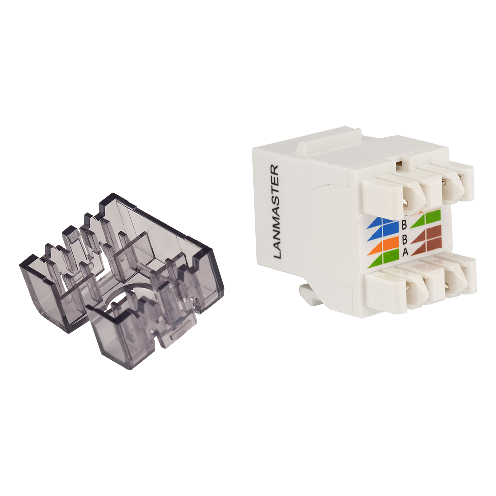 Keystone module, RJ45, category 5E, UTP, 180 degrees, with built-in shutter