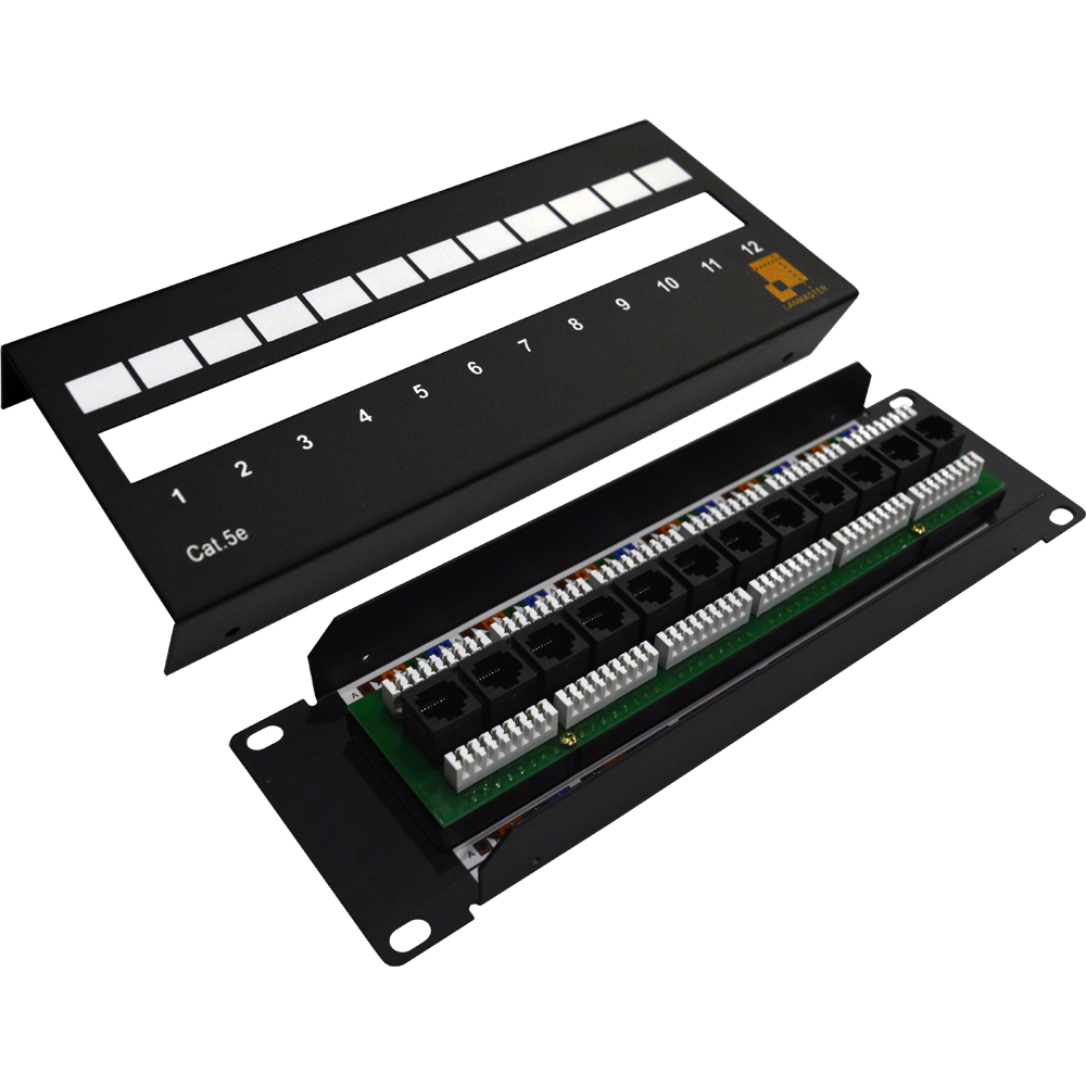 LANMASTER wall mount patch panel with front access to termination blocks, 12 port, UTP, cat. 5E